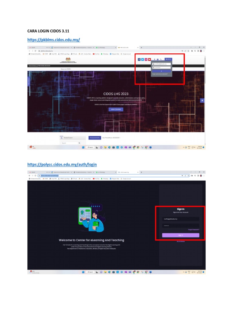 Panduan Login dan Penggunaan CIDOS | PDF