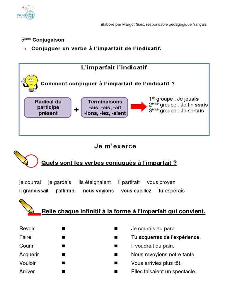 5ème-Conjugaison-Limparfait-de-lindicatif-leçon-et-exercices-1 | PDF ...