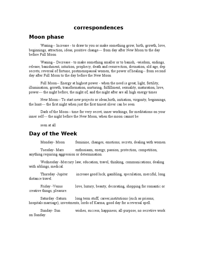 Correspondences Moon Phase | PDF | Planets In Astrology | Planets