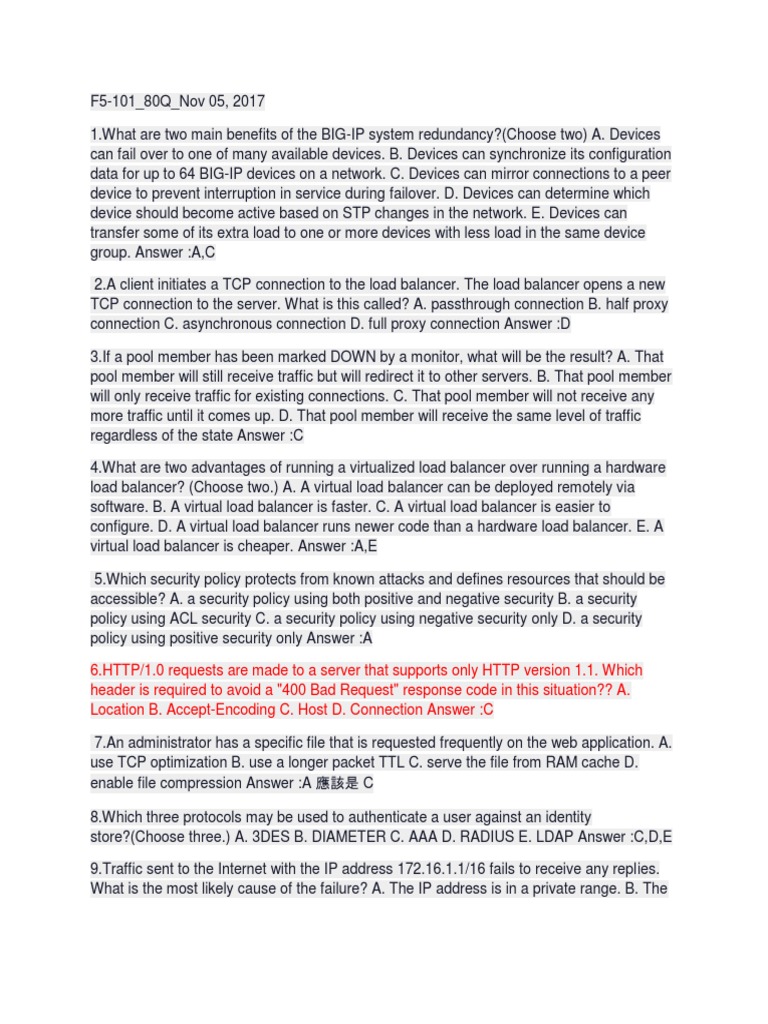 F5 80question | PDF | Transmission Control Protocol | Computer Network