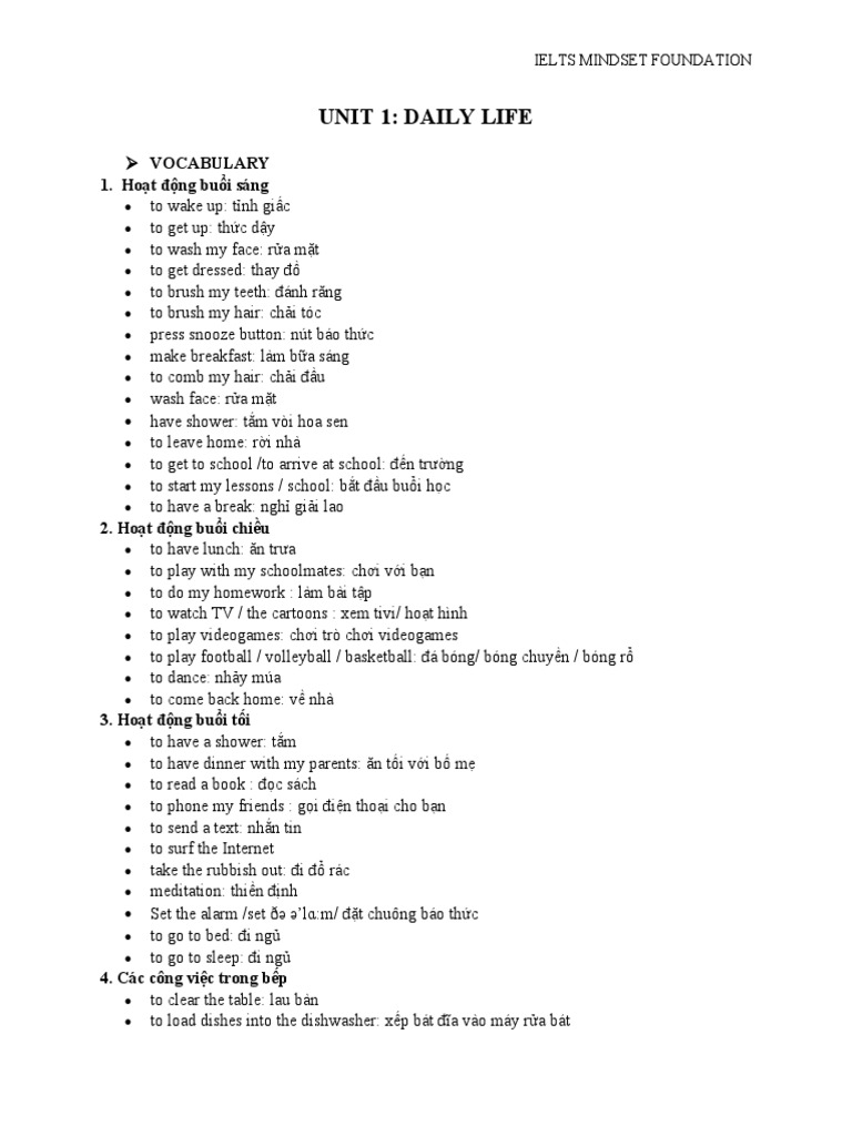 Foundation Unit 1 Daily Life | PDF