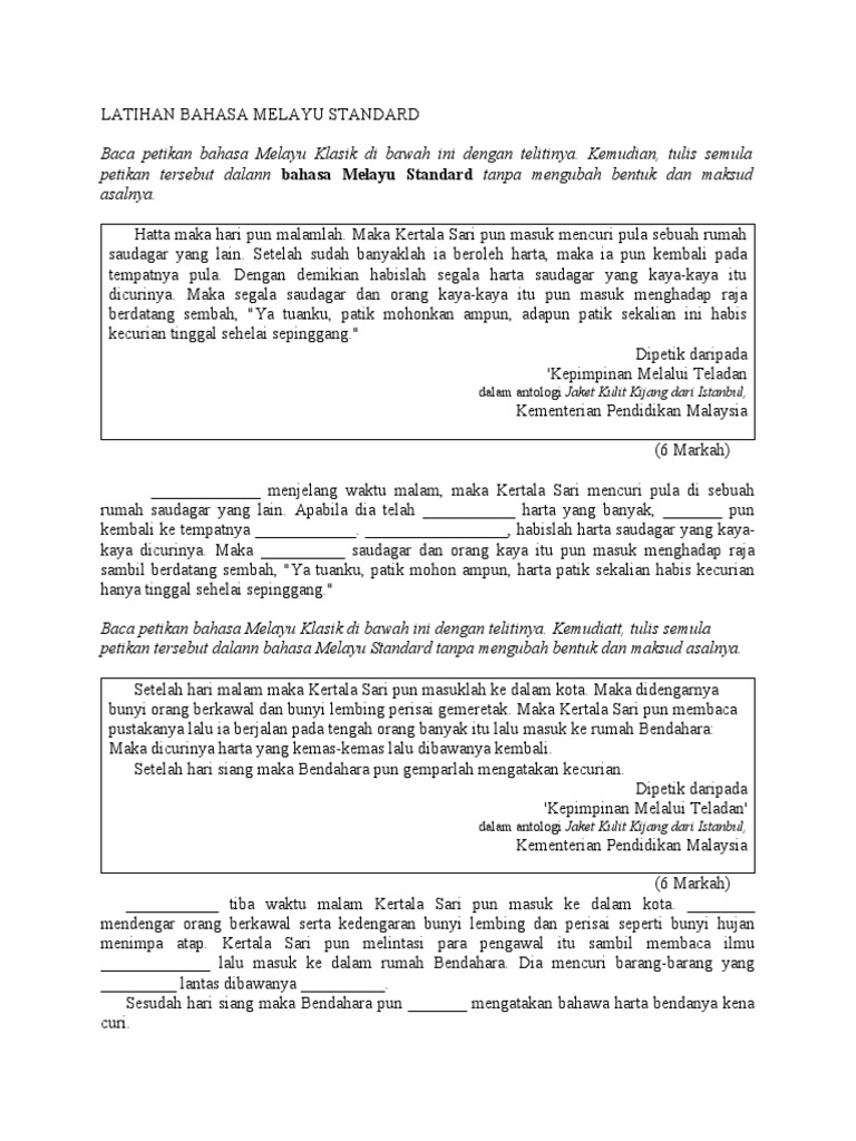 Latihan Bahasa Melayu Standard | PDF