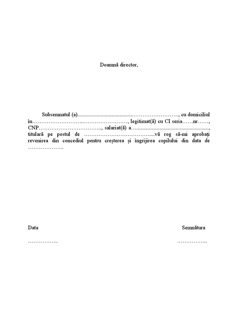 564377452 Model Cerere Revenire Din Concediu Crestere Copil | PDF