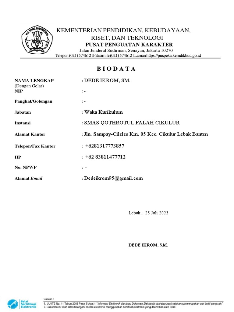 Biodata Dede Ikrom, Waka Kurikulum | PDF