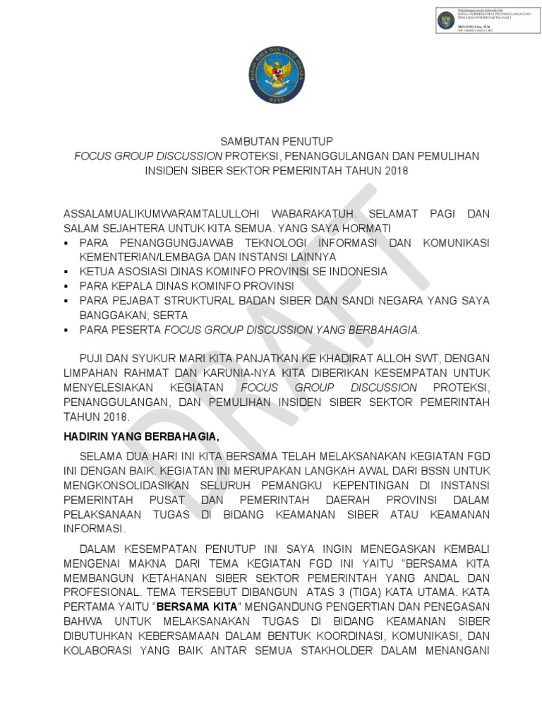 Sambutan Penutupan Sekaligus Exsum FGD Sign | PDF | Bisnis