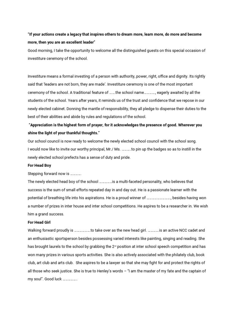 Anchor Script - Investiture Ceremony | PDF