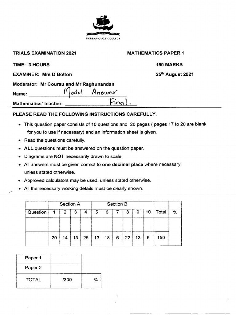 Trials Paper 1 Final Model Answer | PDF