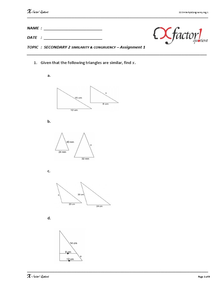 Sec 2 - Similarity - Congruency - Asg 1 | PDF