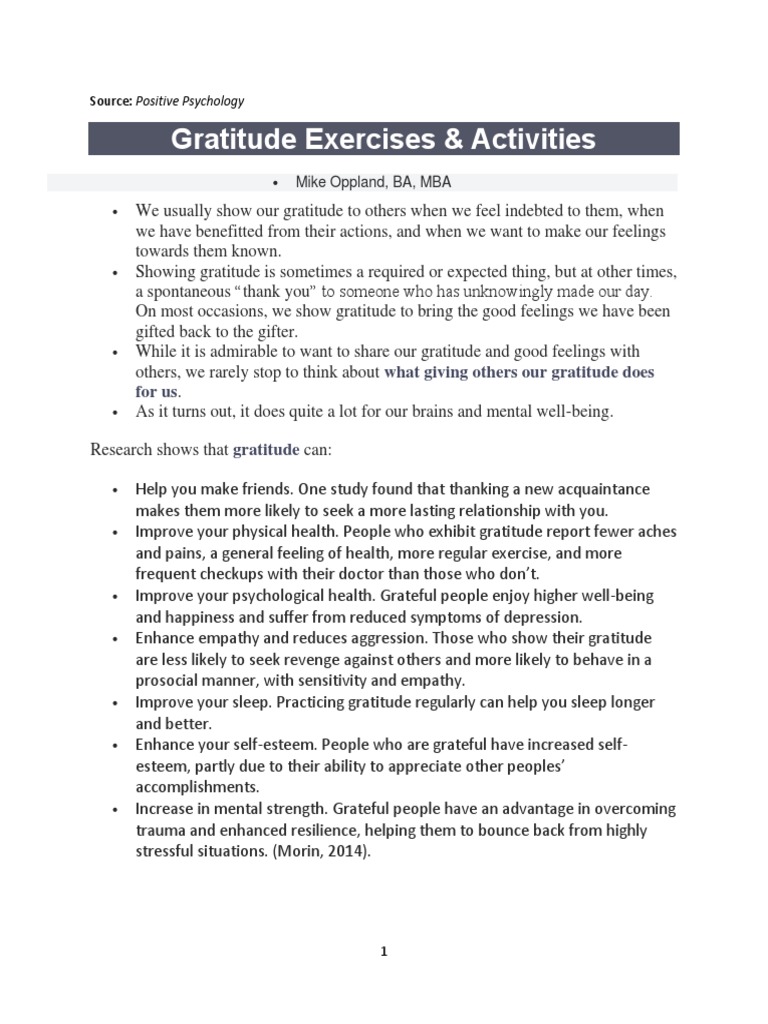 Gratitude Exercises & Activities | PDF | Self-Improvement | Lifestyle