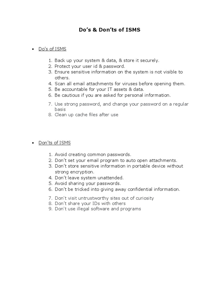 Do's & Dont's ISMS | PDF