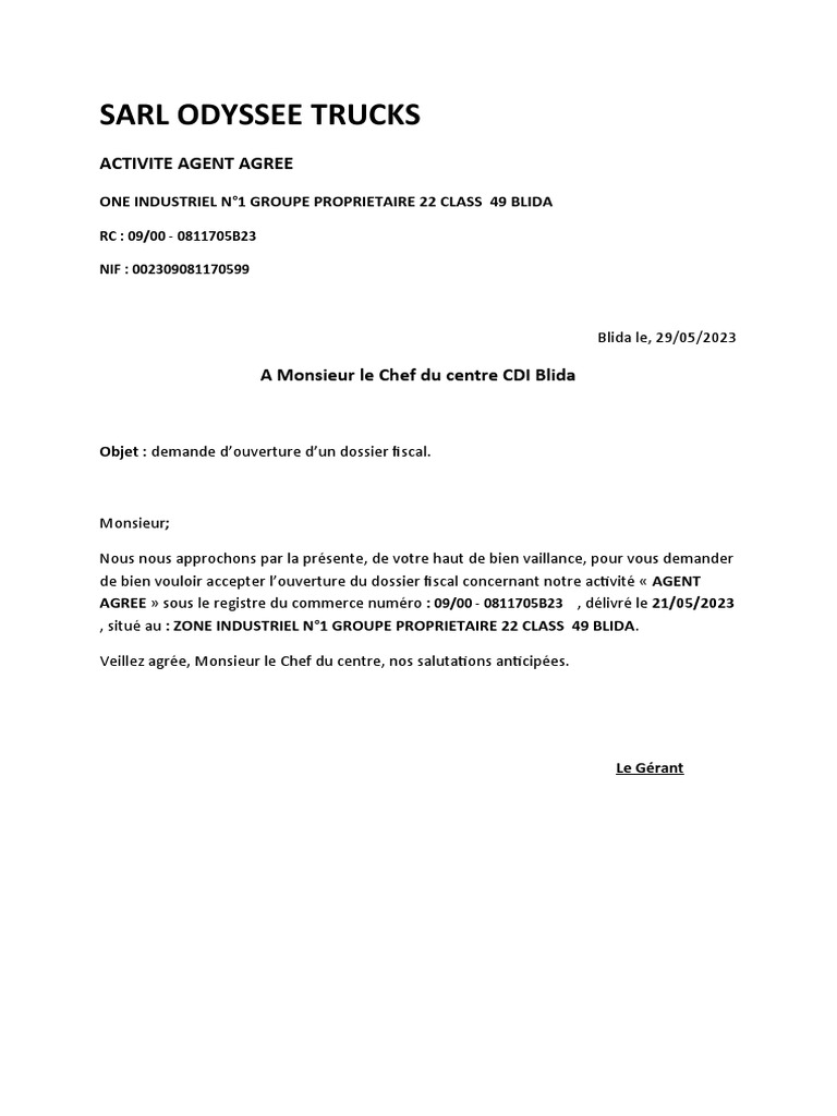 Demande d'Ouverture Dossier Fiscal | PDF