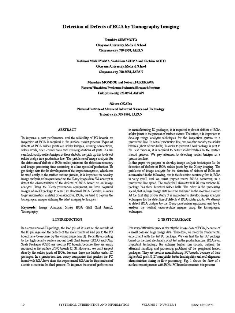 Detection of Defects of BGA by Tomography Imaging | PDF | Computer ...