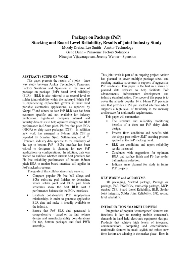 PoP Stacking and Board Level Reliability | PDF