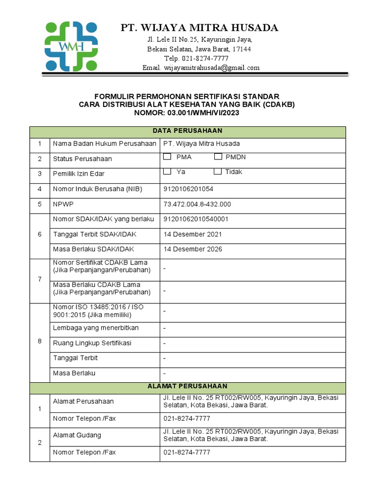 Formulir Permohonan CDAKB - Rev1 | PDF