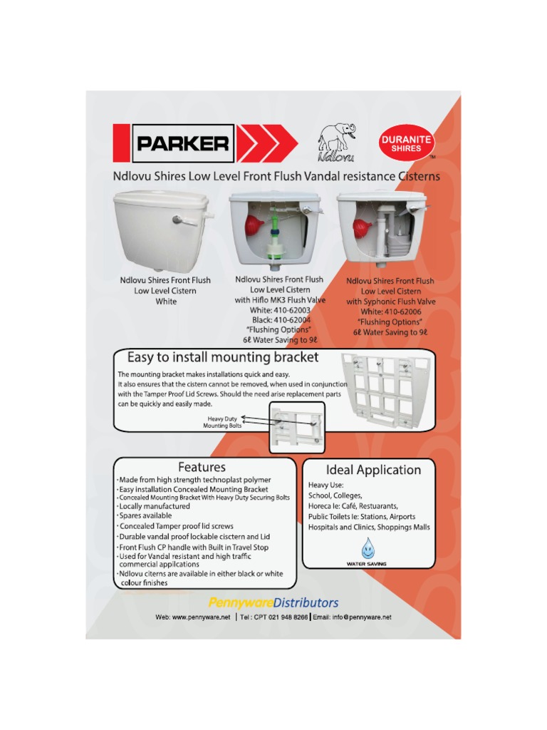 Parker Shires Ndlovu Low Level Front Flush Cistern With Hi Flo MK3 ...