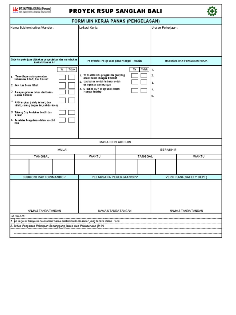 122 FORM Ijin Kerja Las | PDF