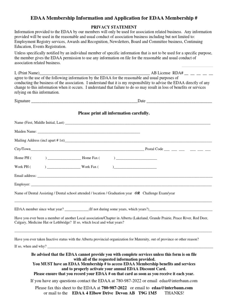 EDAA Membership Application Form | PDF