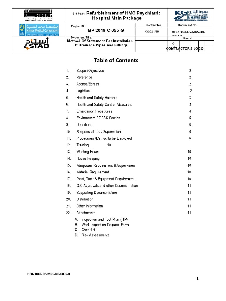 MOS For Installation of Drainage Pipes and Fittings | PDF | Pipe (Fluid ...