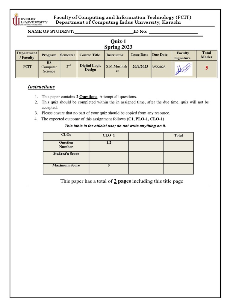 Quiz 1 | PDF | Computing | Computer Science