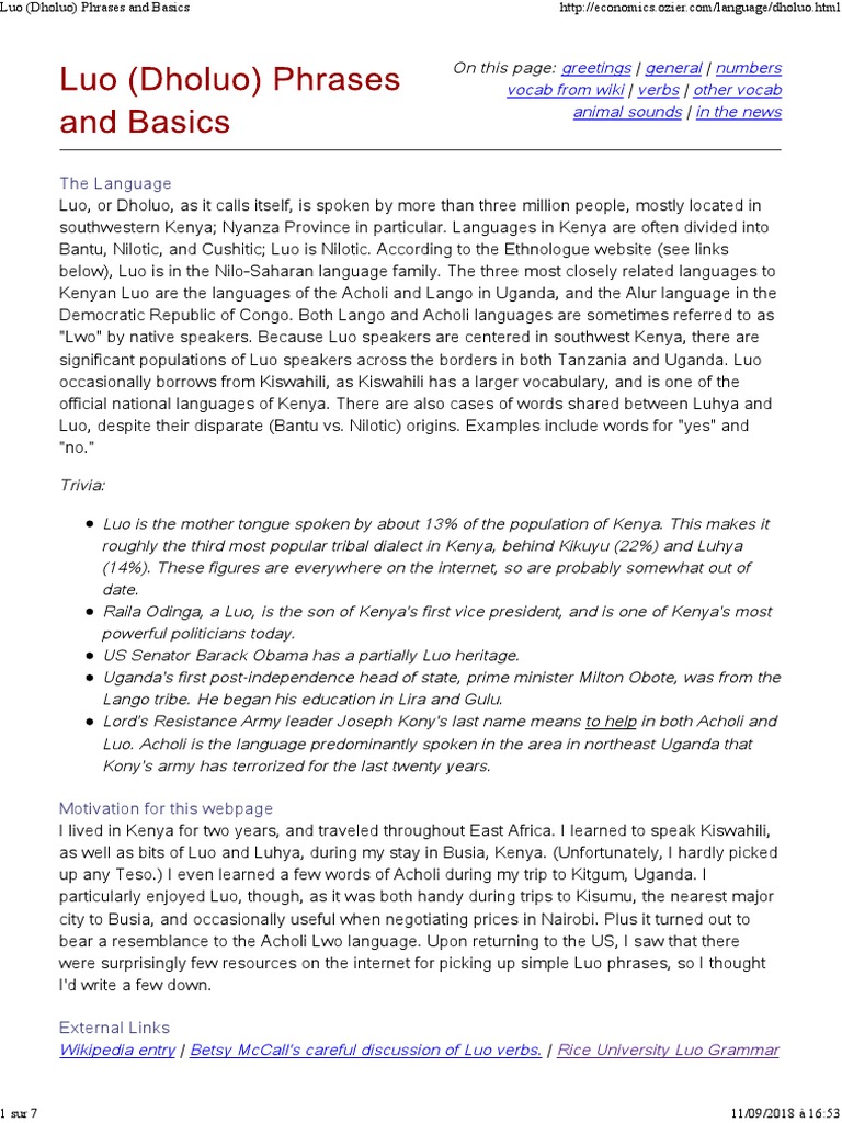 00 A4 7 Luo (Dholuo) Phrases and Basics | PDF