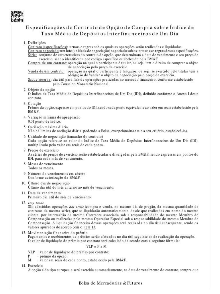 Especificações de Opção de Compra IDI | PDF | Opção (finanças) | Bolsa ...