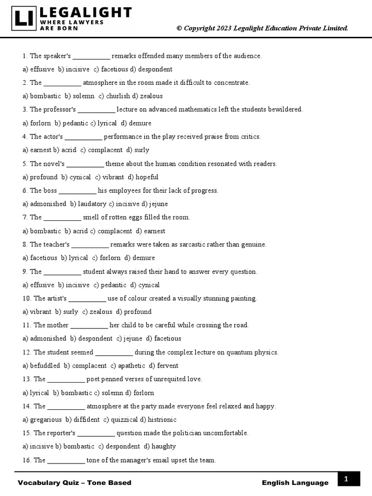 Vocabulary Quiz Tone Based | Download Free PDF | Courage | Psychology