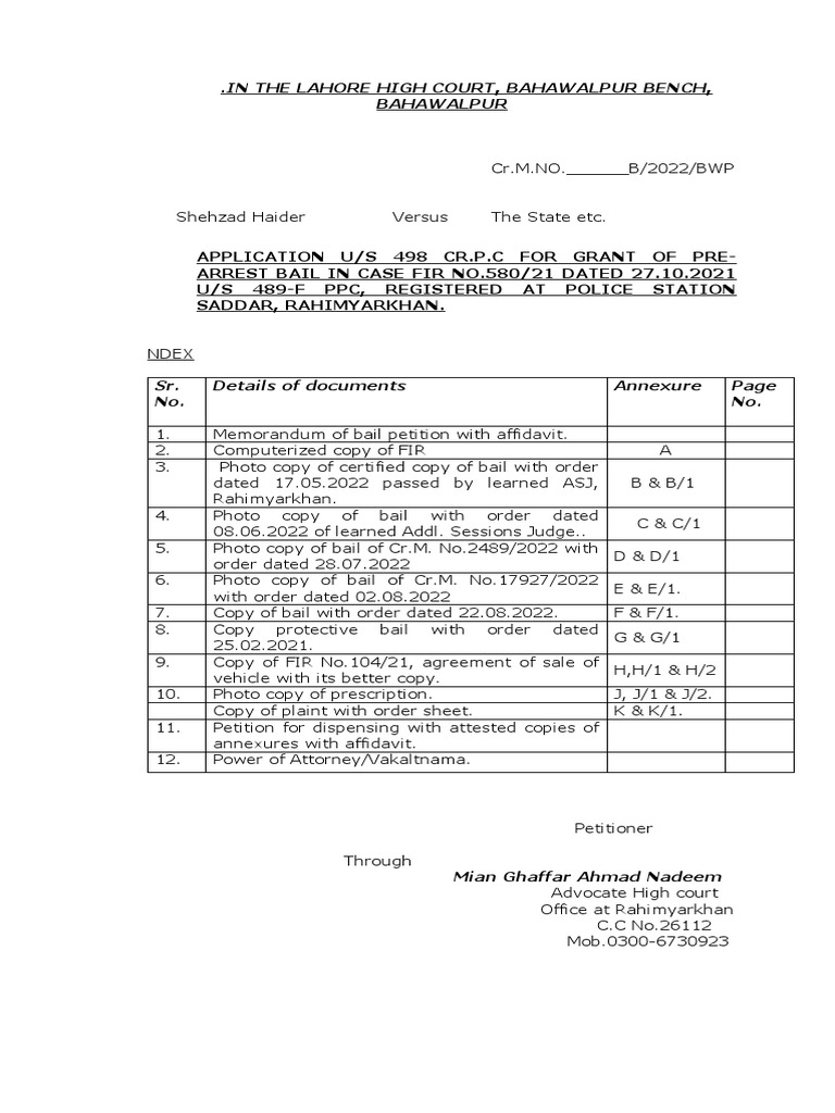 Shehzad Haider 580.21 Pre-Arrest | PDF | Bail | Affidavit