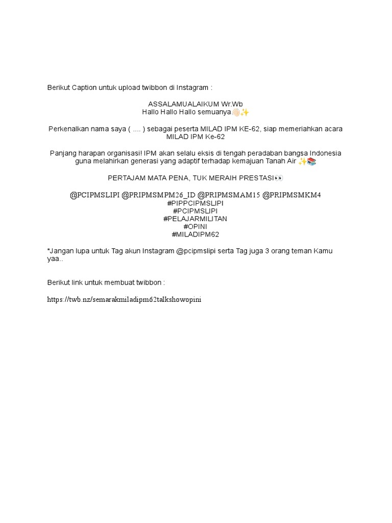 Berikut Caption & Twibbon Untuk Upload Twibbon Di Instagram | PDF
