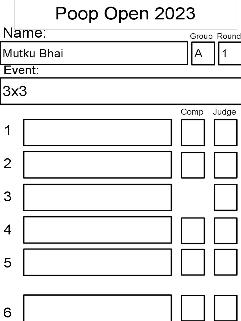Cubing Competition Scorecard Template | PDF