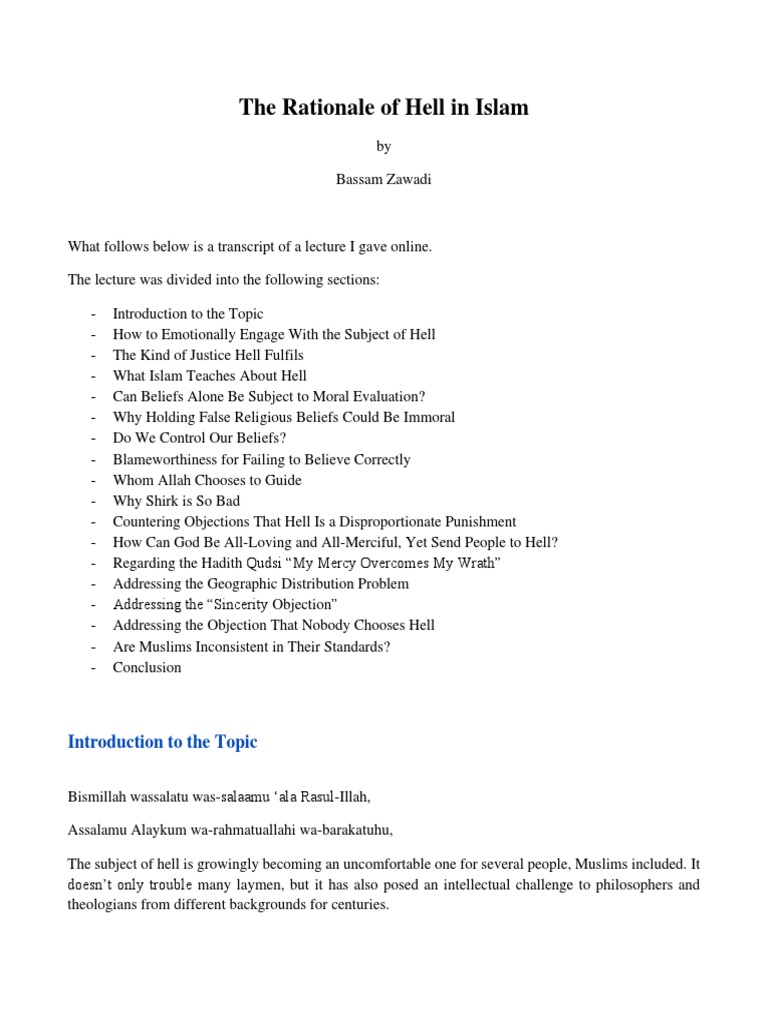 The Rationale of Hell in Islam (Lecture Transcript) - Bassam Zawadi ... The Rationale of Hell in Islam (Lecture Transcript) - Bassam Zawadi ...
