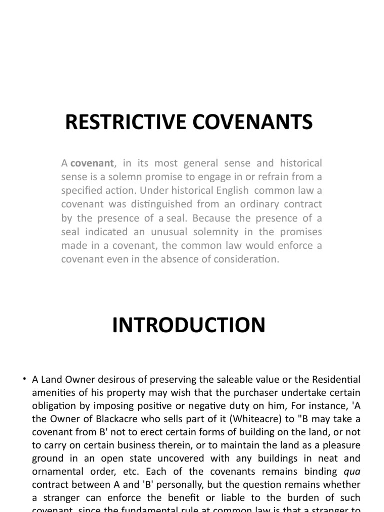 Enforcing Restrictive Covenants in Law | PDF | Covenant (Law) | Breach ...
