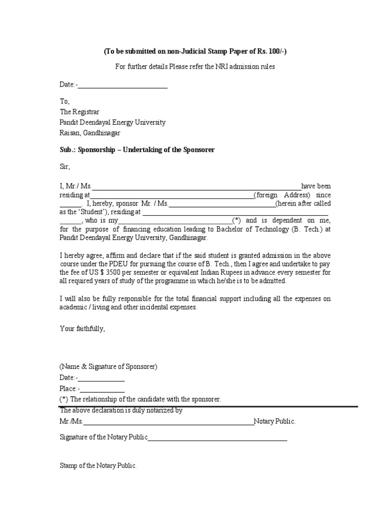 NRI Sponsor Affidavit Format | PDF