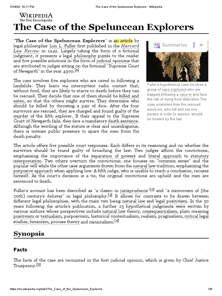 The Case of The Speluncean Explorers | PDF | Public Law | Ethical ...