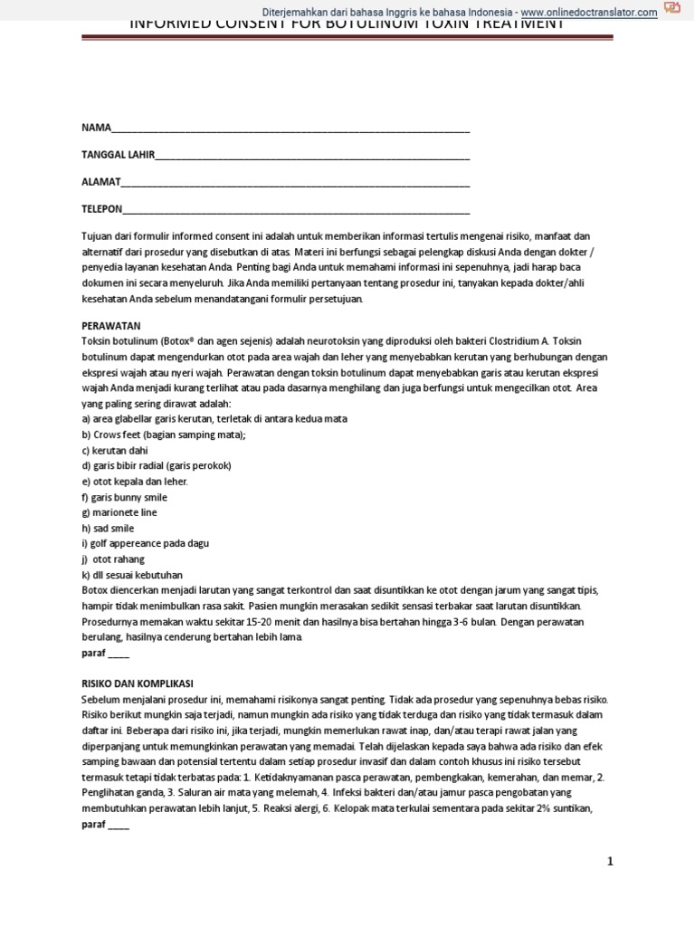 Botox-Consent-Form TERJEMAHAN | PDF