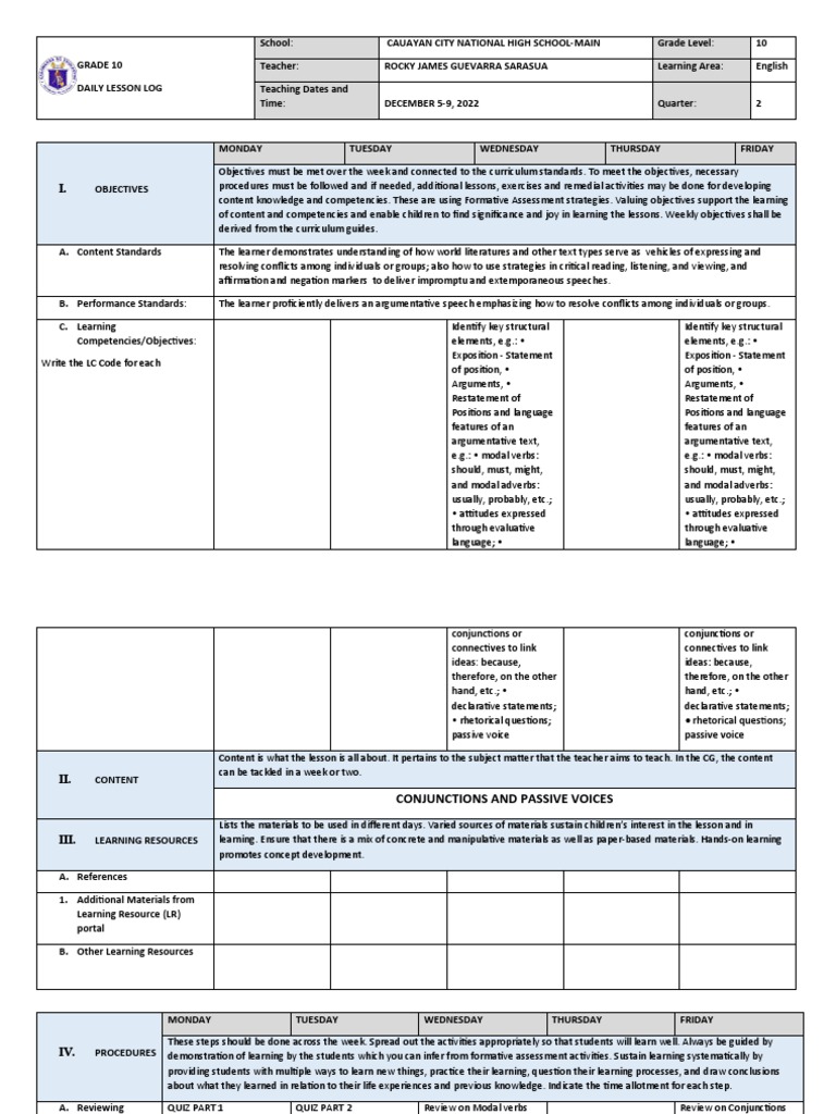 English DLL 2ND Quarter Week 5 Conjunctions and Passive Voice | PDF