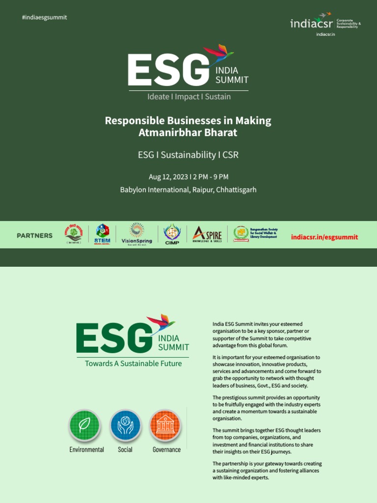 Brochure Esg Summit 2023 Raipur Pdf Corporate Social Responsibility