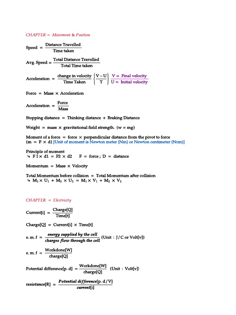 Physics Formula Sheet | PDF