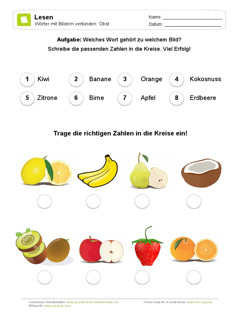 Woerter Mit Bildern Verbinden Obst | PDF