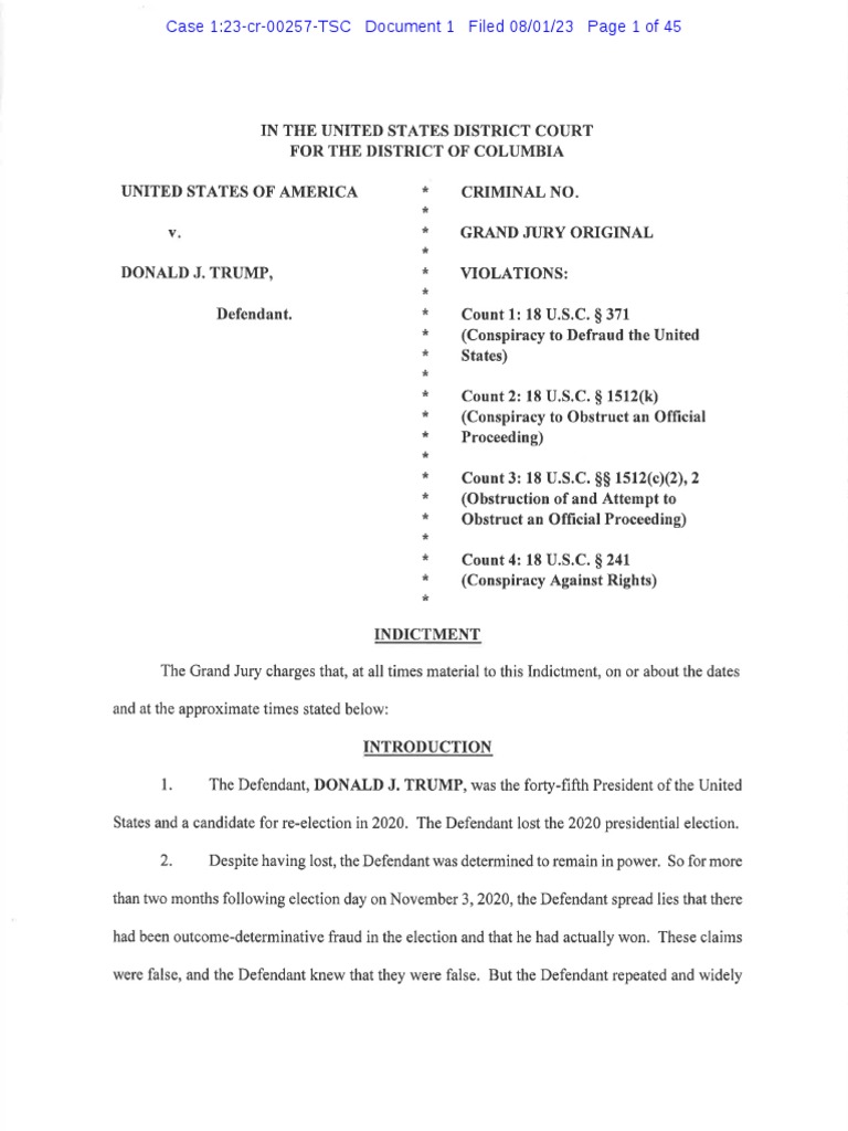 Donald Trump Indictment - 8/1/2023 | PDF
