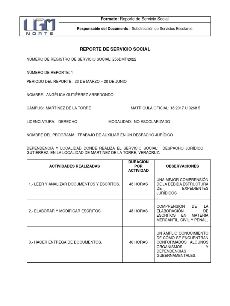 Reporte Del Servicio Social. | PDF