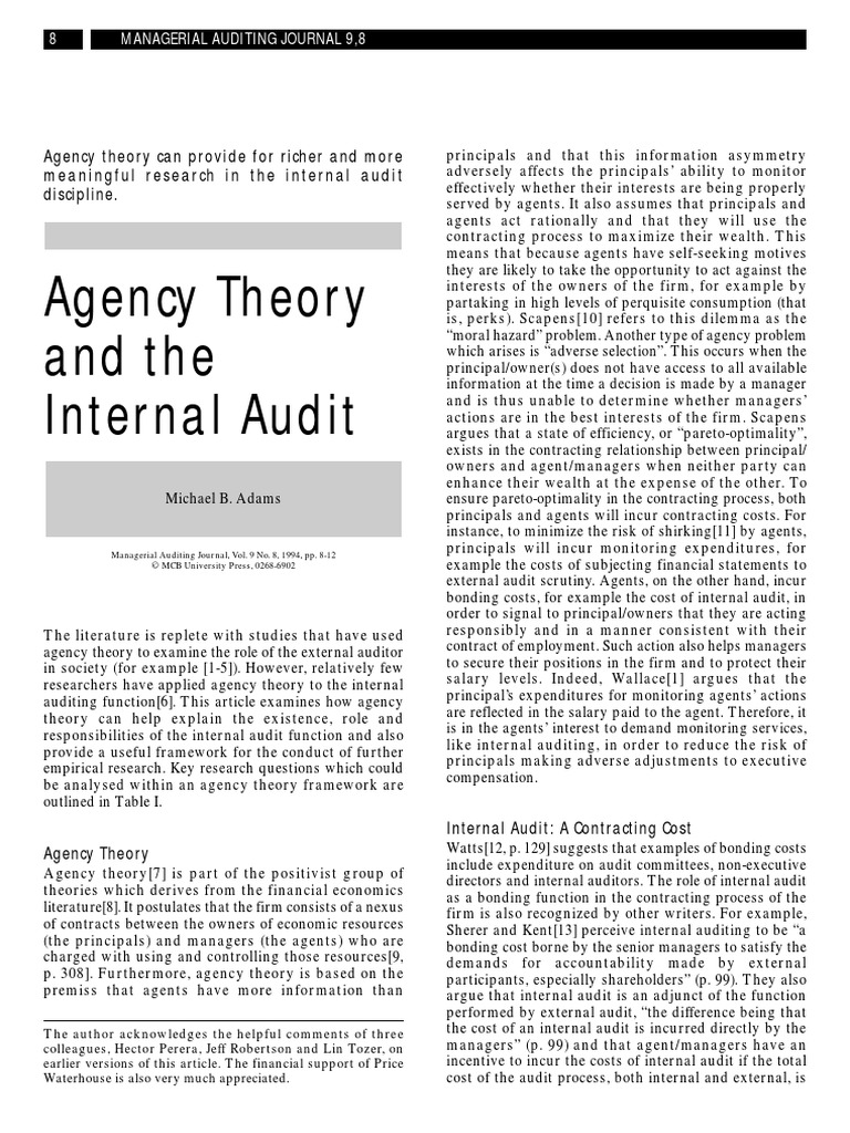 Agency Theory in Internal Auditing | PDF