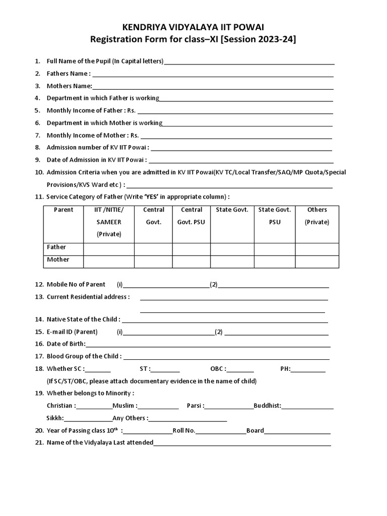 XI Admission Form Performa 2023-24 | PDF