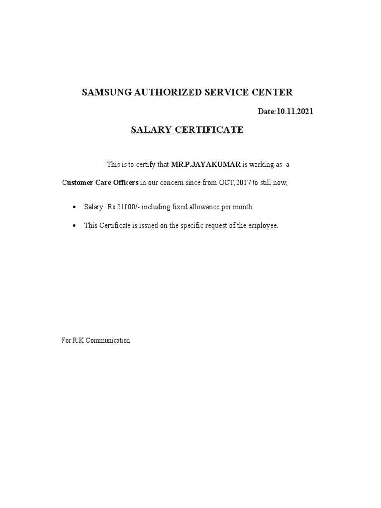 Salary Certificate | PDF