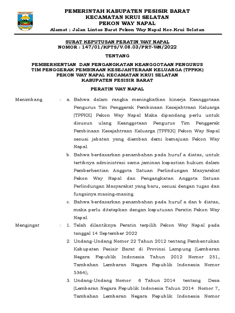 Pengangkatan Dan Pemberhentian PKK | PDF