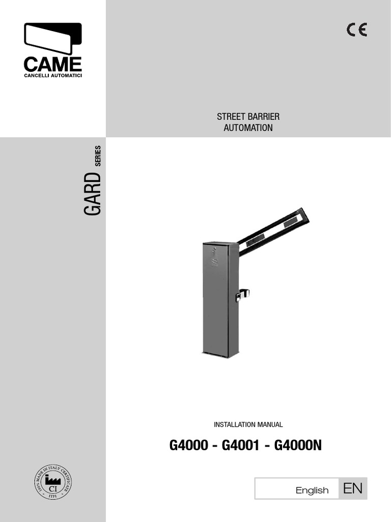 Came - Boom Barrier Manual | PDF | Electric Motor | Power Supply