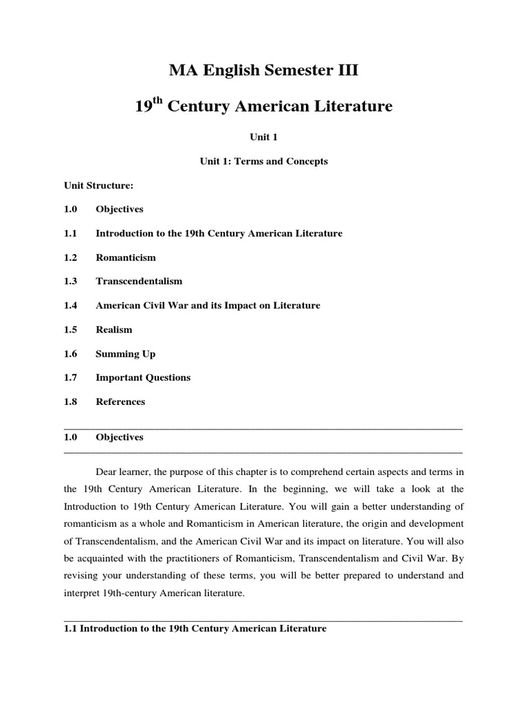 19th Century American Literature | PDF | Transcendentalism | Romanticism