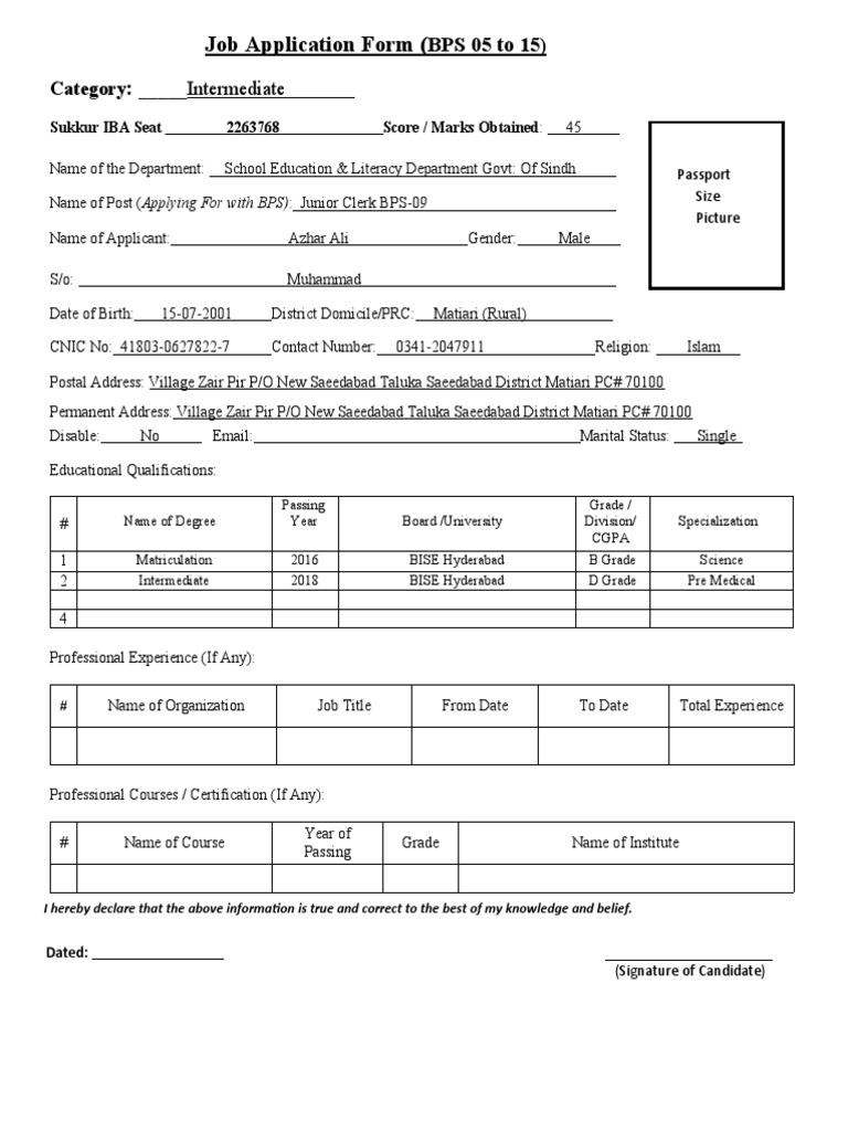 Education Department Proforma | PDF
