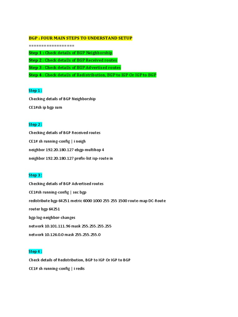 BGP Four Main Steps To Understand Setup | PDF | Computers