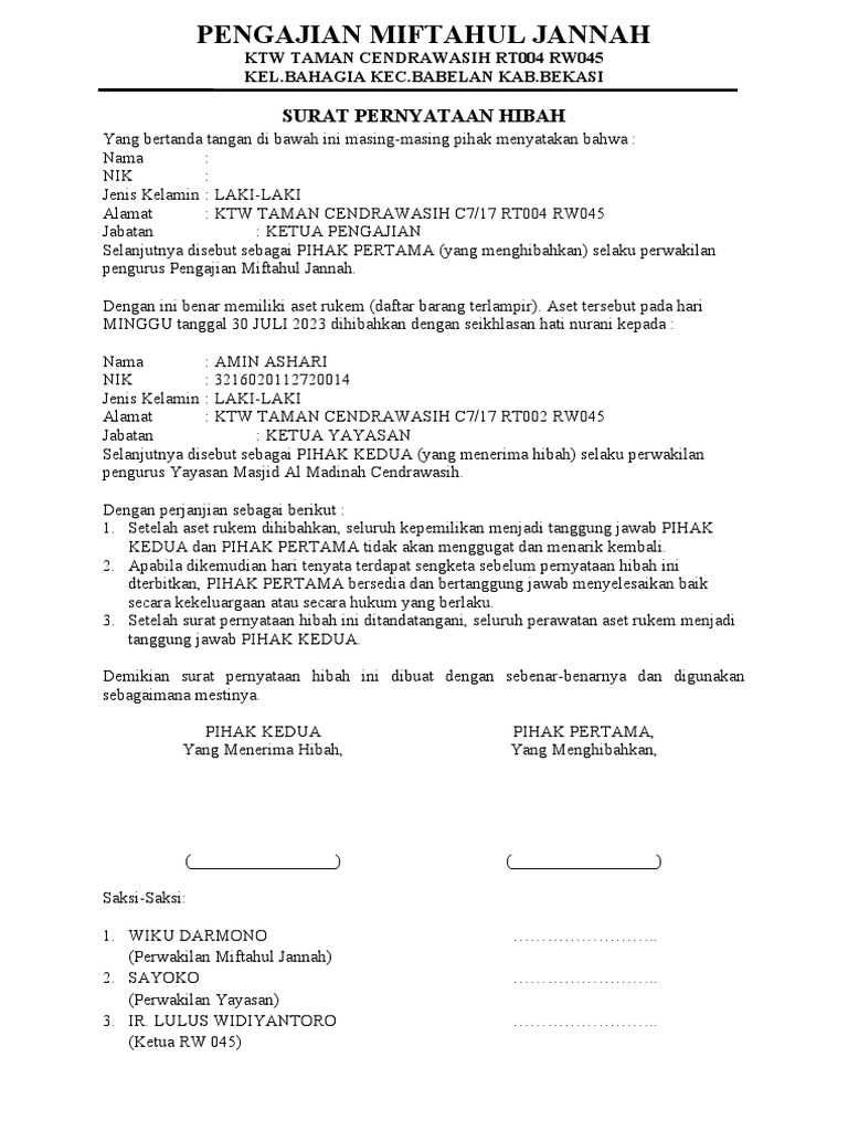 Surat Pengalihan Aset | PDF | Hukum