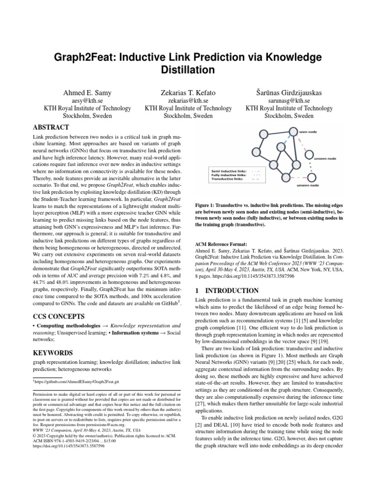 Graph2feat Inductive Link Prediction Via Knowledge Distillation Pdf 